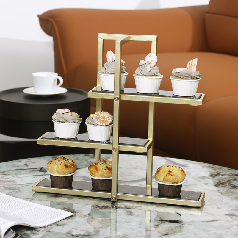 Everly Quinn Marble 3 Tiered Cupcake Dessert Display Stand | Wayfair